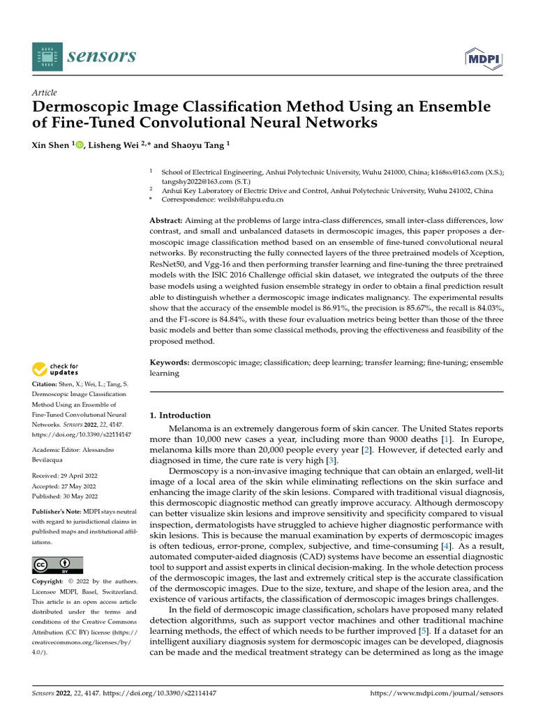 Dermoscopic Image Classification Method Using An Ensemble of Fine-Tuned Convolutional Neural ...
