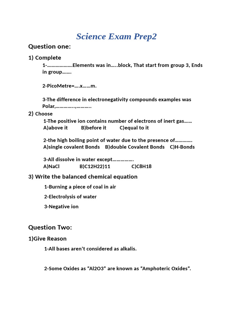 Science Exam Prep2 | PDF