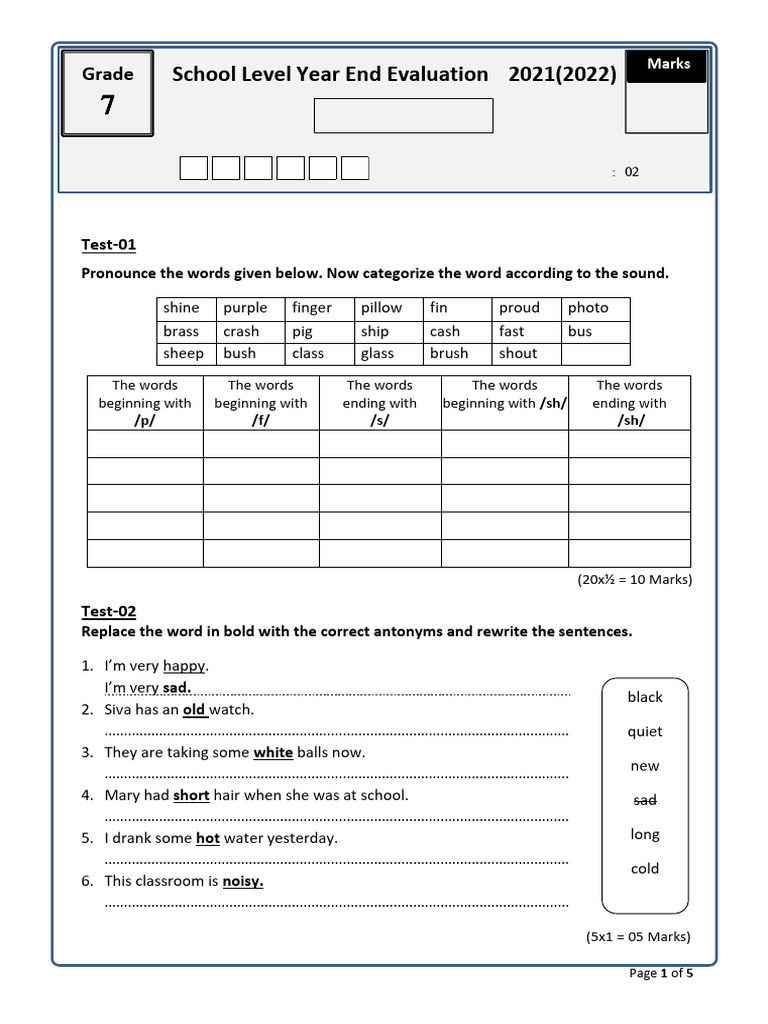 3rd Term Test 2022-Gr 7 English-1 | PDF | Linguistics | Language Mechanics