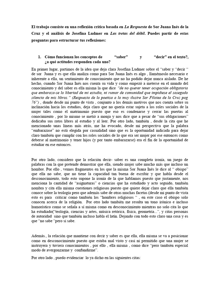 Comentario +Respuesta+Sor+Juana+Inés | PDF | Conocimiento | Aristóteles