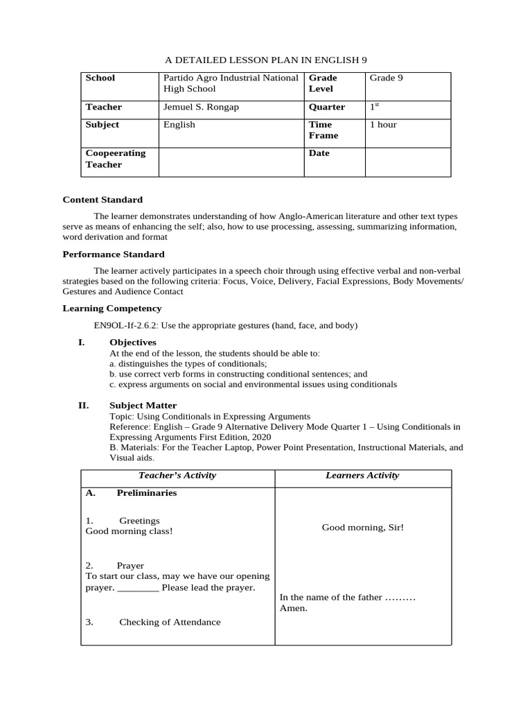 A DETAILED LESSON PLAN IN ENGLISH | PDF | Poetry | Lesson Plan