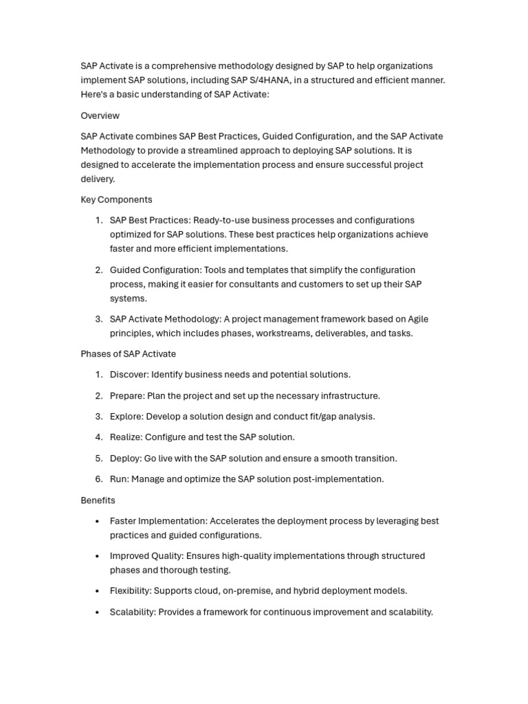 SAP Activate Basic Understanding | PDF