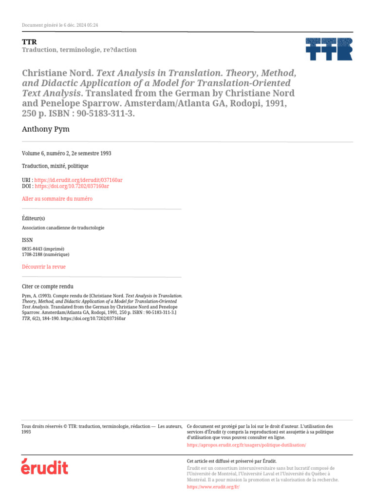 Text Analysis in Translation: Theory, Methodology, and Didactic ...