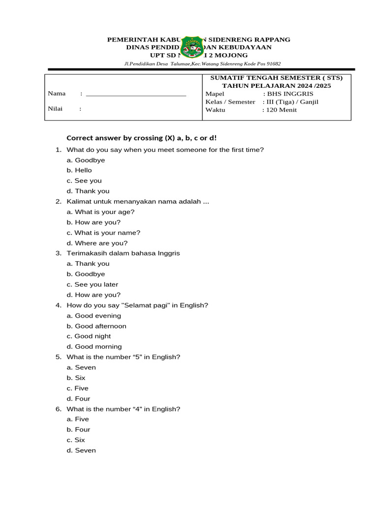 Sts Kls III Bhs Inggris | PDF