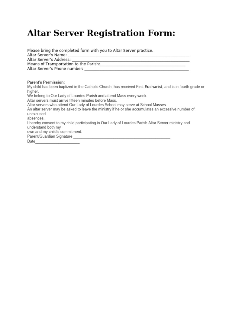 Altar Server Registration Form | PDF