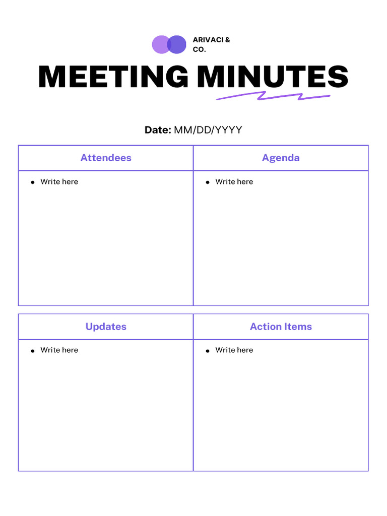 Meeting Minutes Doc in Purple and Black Minimal Lines Scribbles Style | PDF
