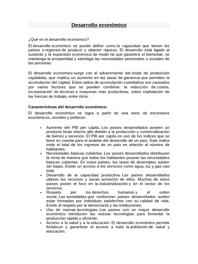 Desarrollo Económico | PDF | Desarrollo economico | Producto Interno Bruto