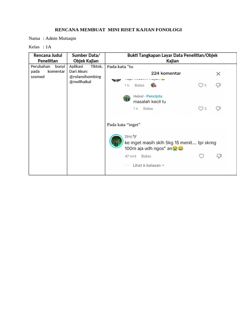 Rencana Membuat Mini Riset Kajian Fonologi Adnin | PDF