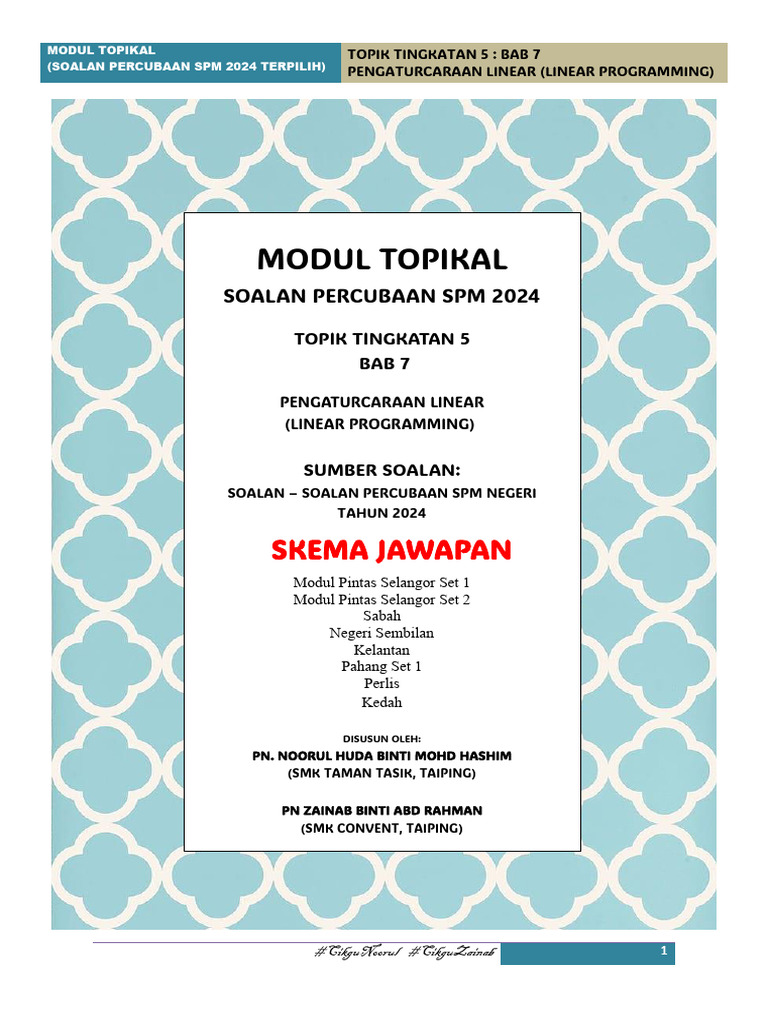 T5 Bab 7 Linear Programming (PSPM 2024) - Skema | PDF