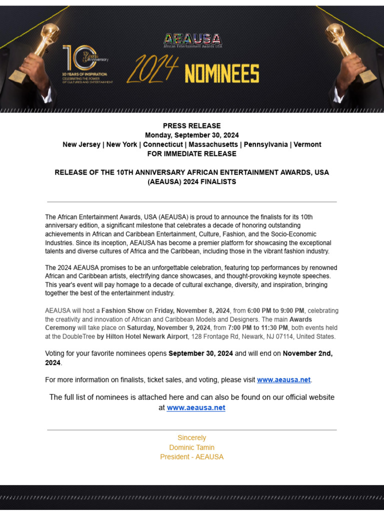 Full List of Nominees AEAUSA 2024 | PDF | Musicians
