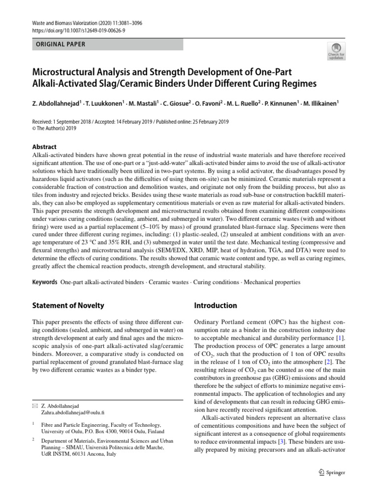 Microstructural Analysis and Strength Development of One-Part Alkali ...