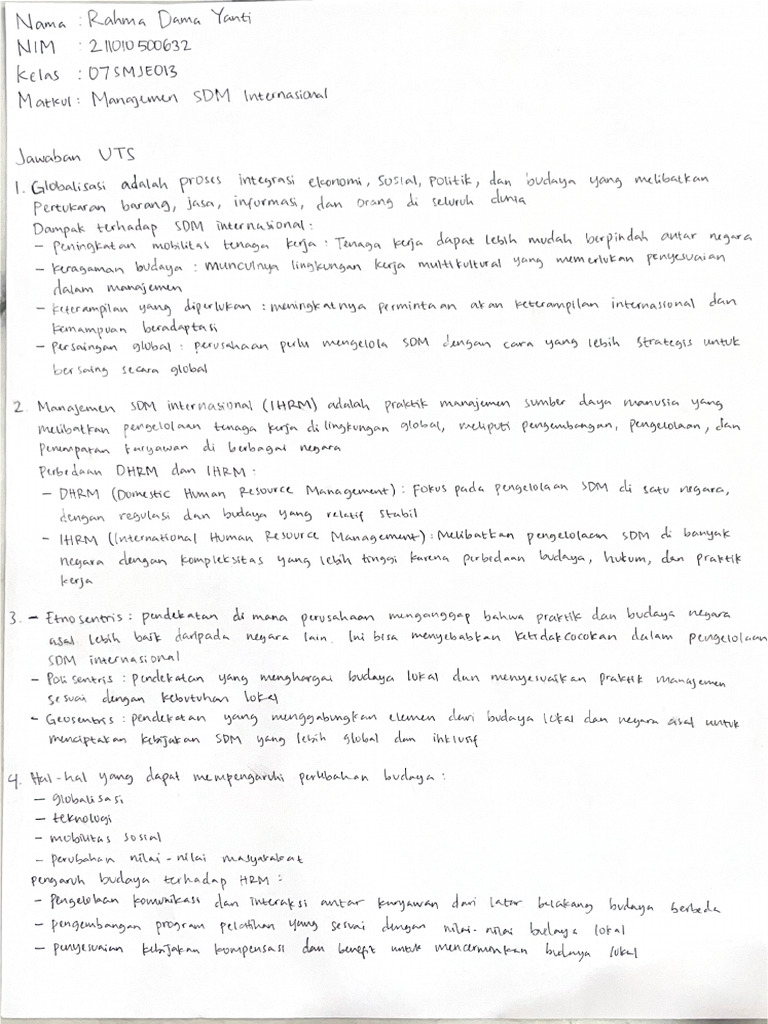 Jawaban UTS Manajemen SDM Internasional | PDF