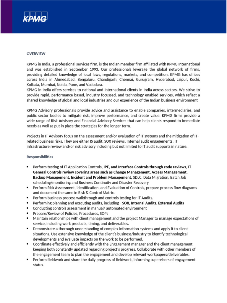 IT Audit - Con - Mumbai (KPMG | PDF | Audit | Risk