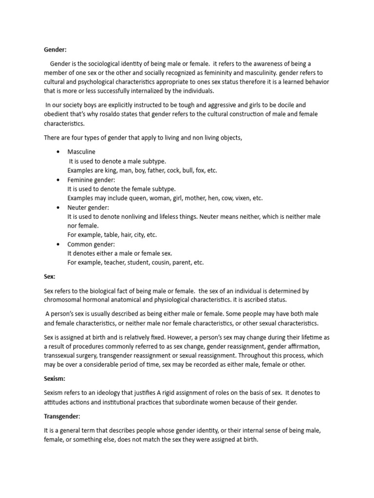 Short Definition Wd Pdf Gender Gender Studies