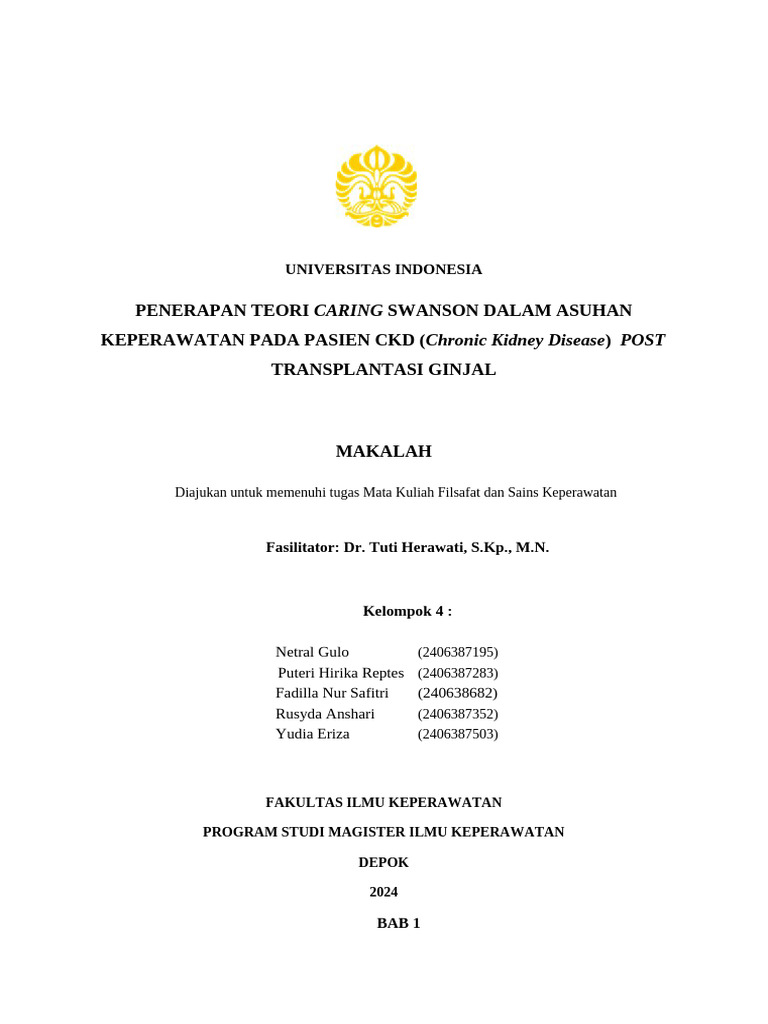 Penerapan Theory of Caring Swanson Pada Pasien Post Transplantasi ...