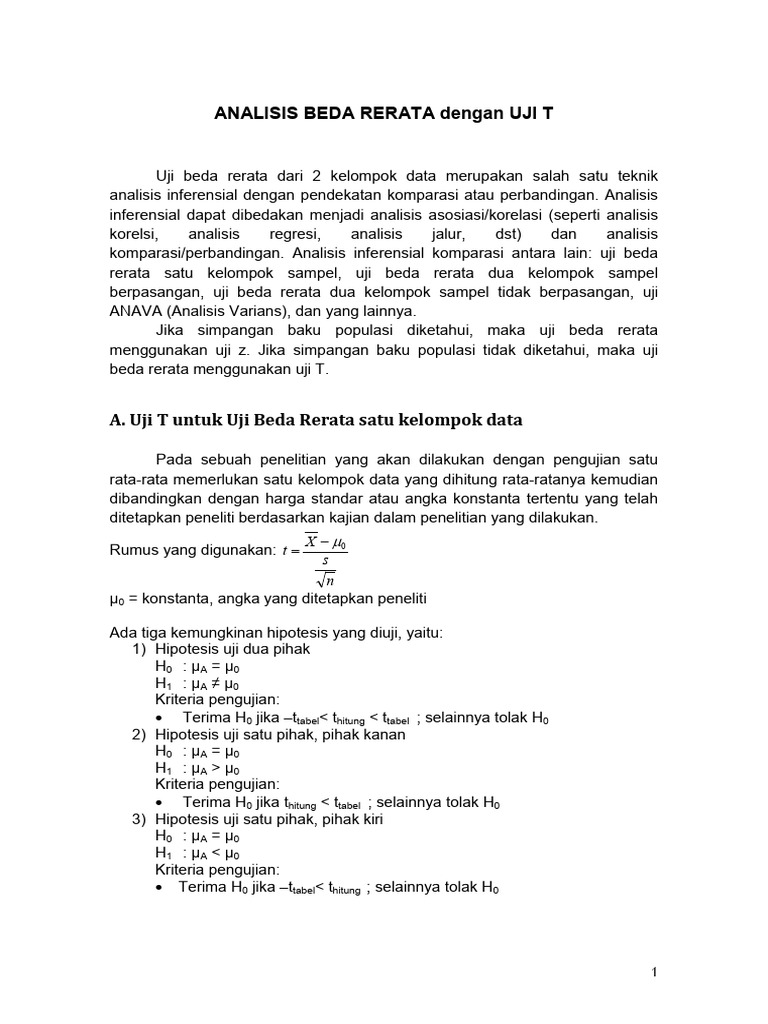 Pert 9 - Uji Beda Rerata Dengan Uji T | PDF