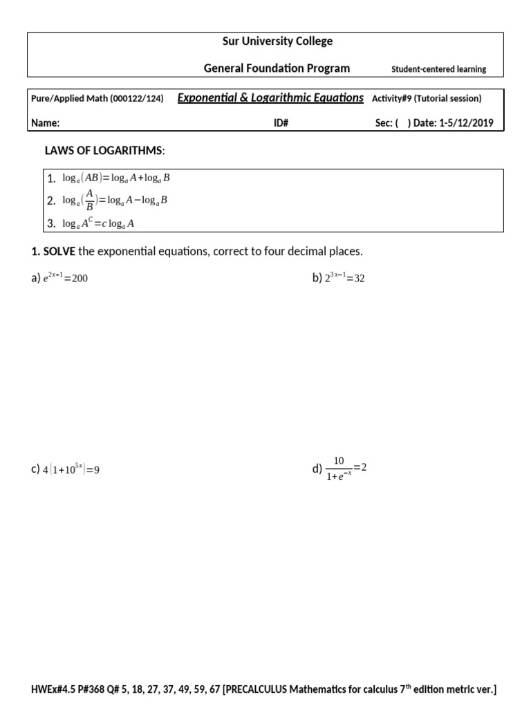 Lecture#8.1 Solving Exponential & Logarithmic Equations | PDF