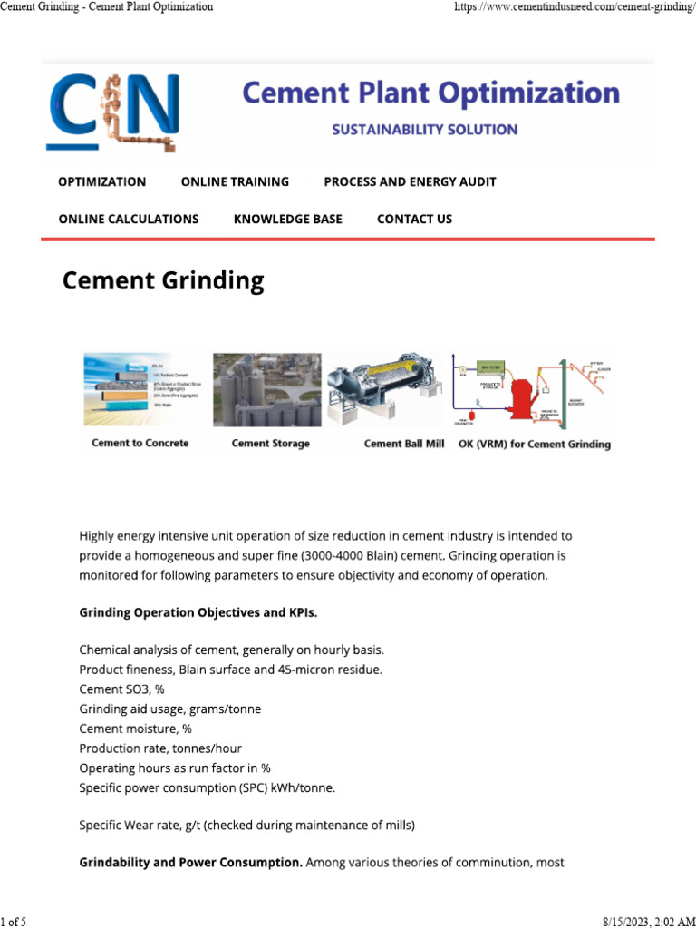 Cement Grinding - Cement Plant Optimization | PDF