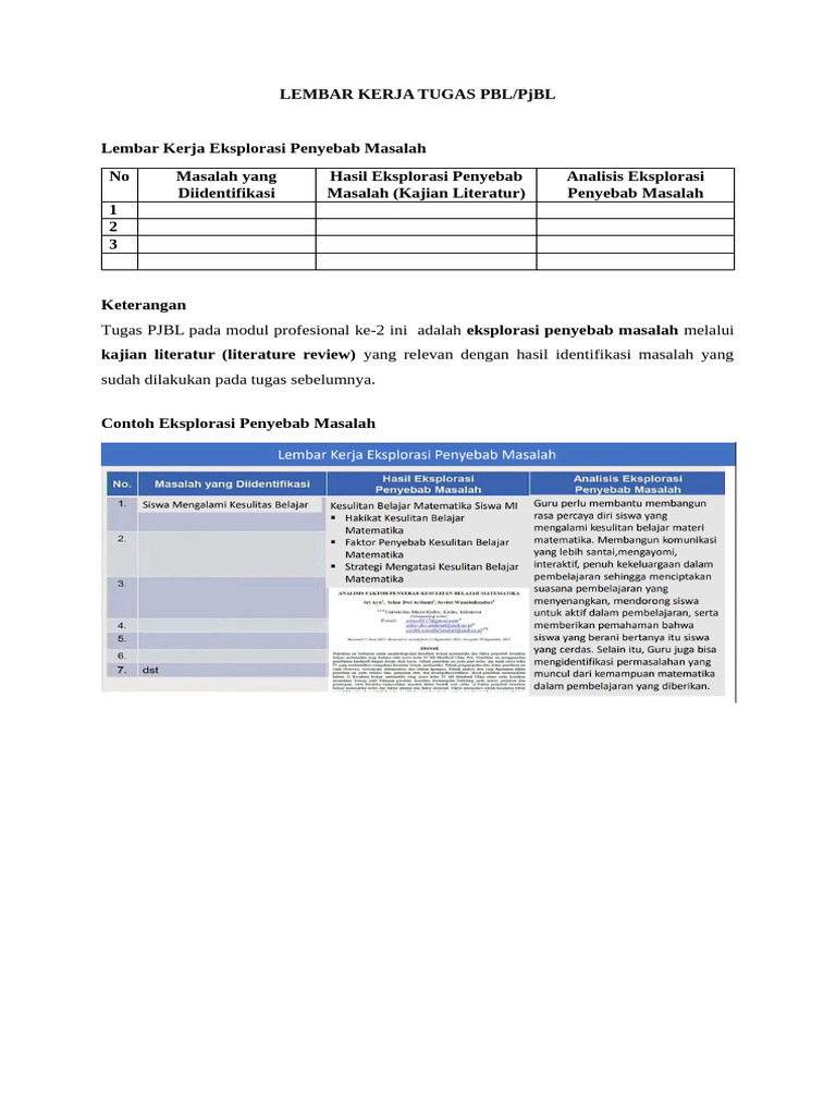 Lembar Kerja Eksplorasi Penyebab Masalah (Literatur Review) (1) | PDF