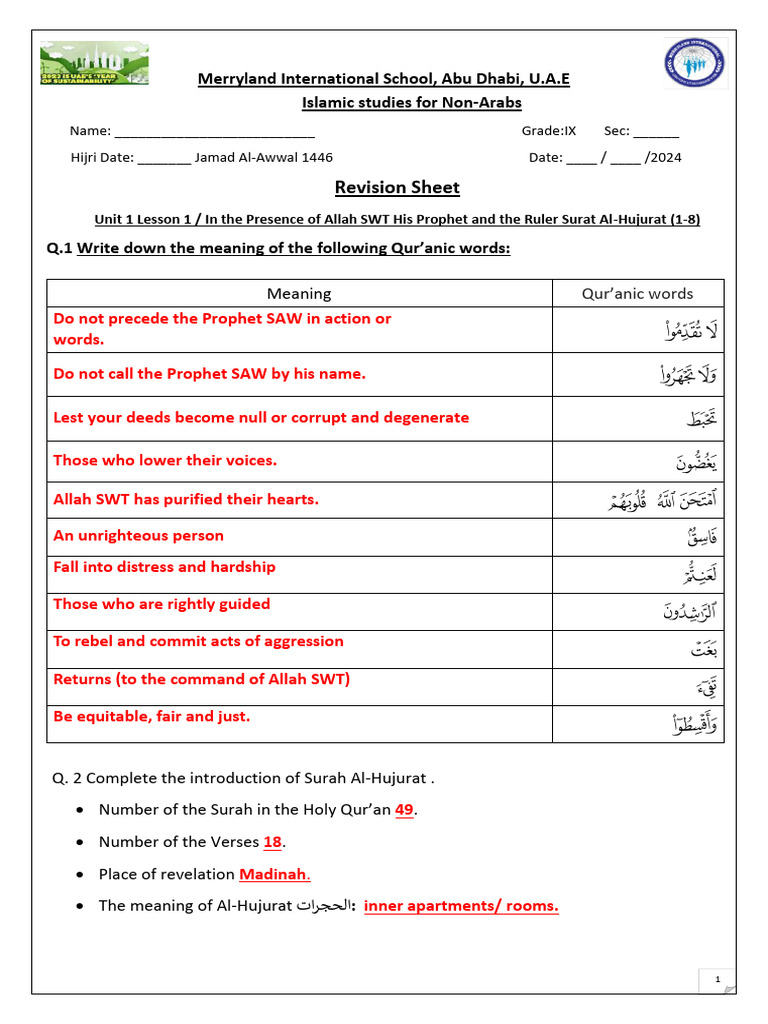 Islamic Studies Revision for Grade IX | PDF | Hadith | God In Islam