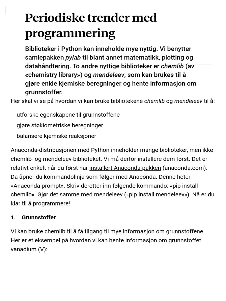 Programmering I Kjemi - Chemlib Og Mendeleev | PDF