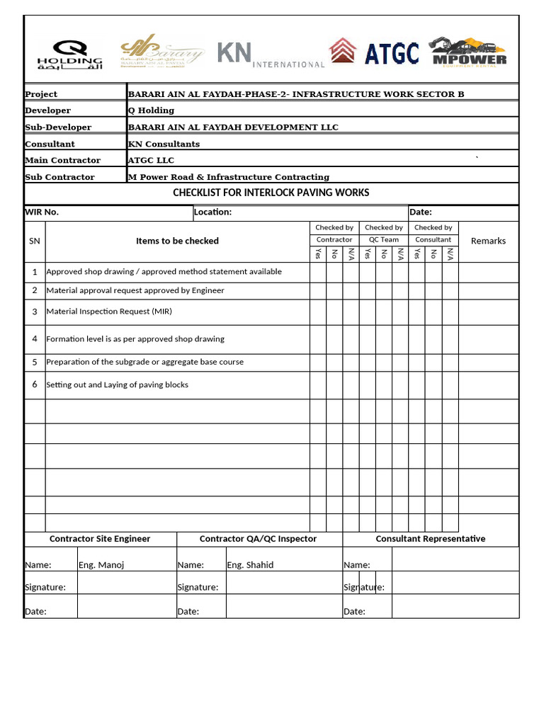 Interlock Paving Checklist for QA/QC | PDF
