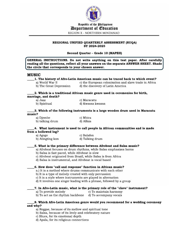 Grade 10 Mapeh q2 Final | PDF