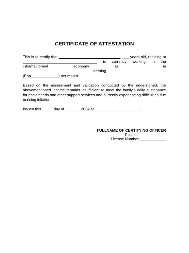 Certificate of Attestation for Income | PDF