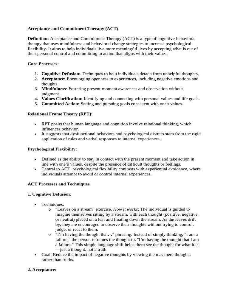 Key Techniques in Acceptance and Commitment Therapy | PDF | Thought ...