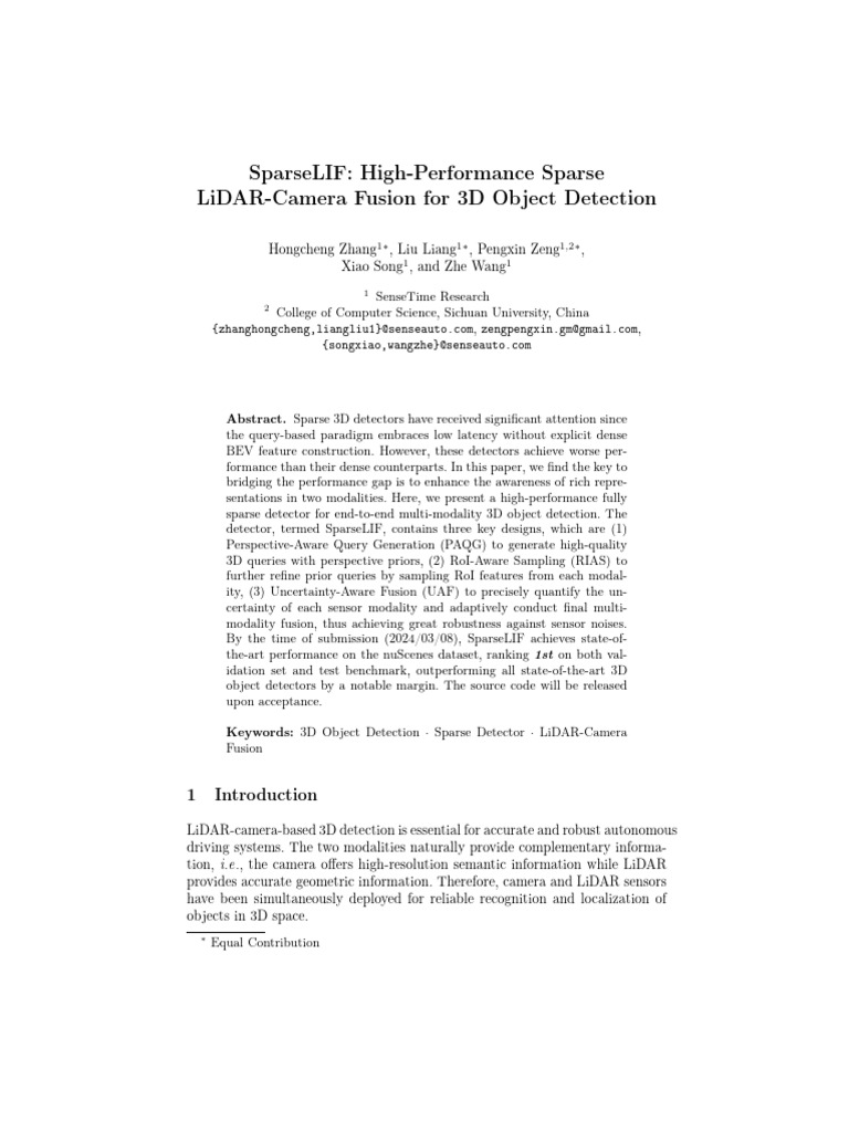 Sparselif High Performance Sparse Lidar Camera Fusion For 3d Object