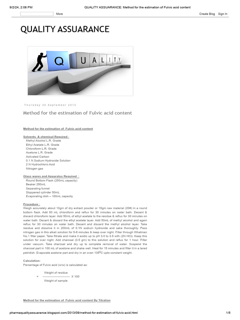 Fulvic Acid Estimation Methods | PDF | Titration | Chemistry