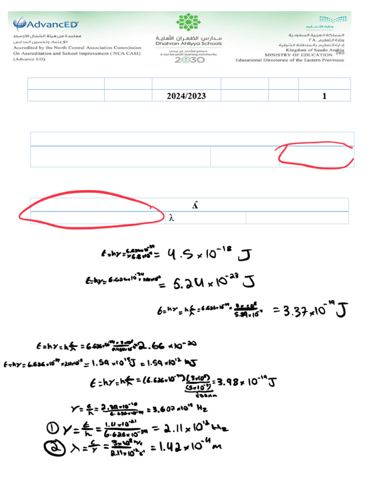 Quantum of Energy equation worksheet 1 | PDF