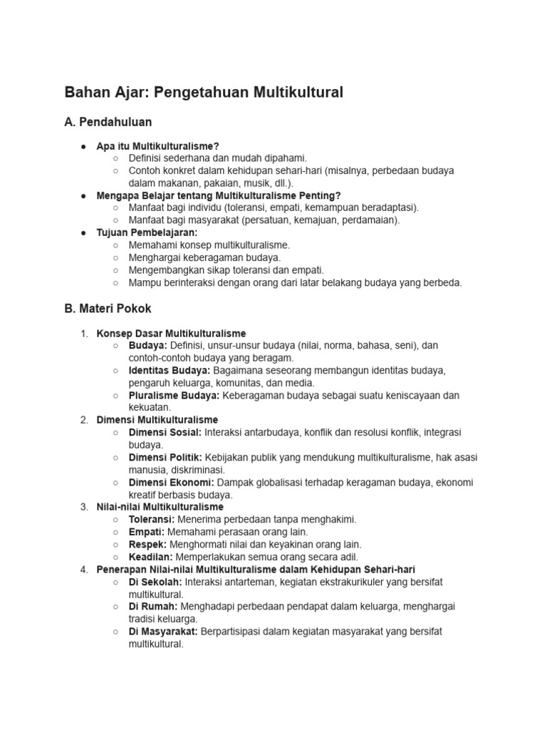 Bahan Ajar 1 (Pendidikan Multikultural) | PDF