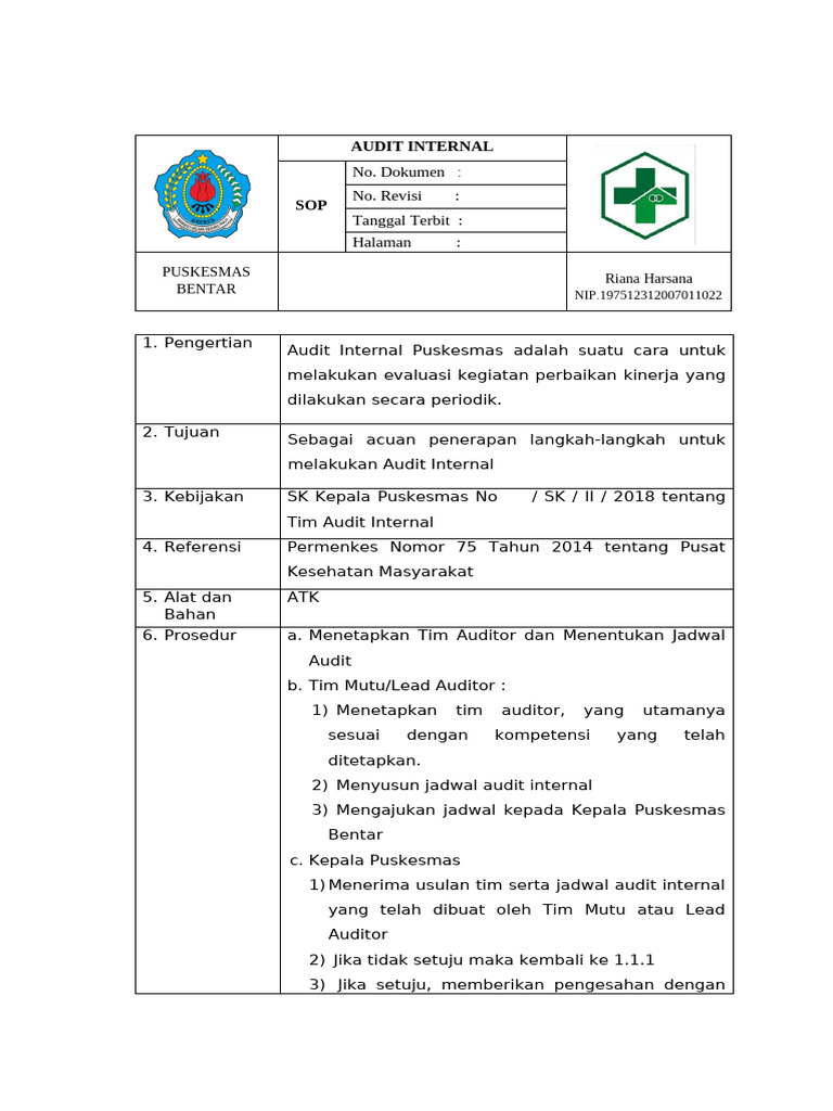 SOP Audit Internal Puskesmas | PDF
