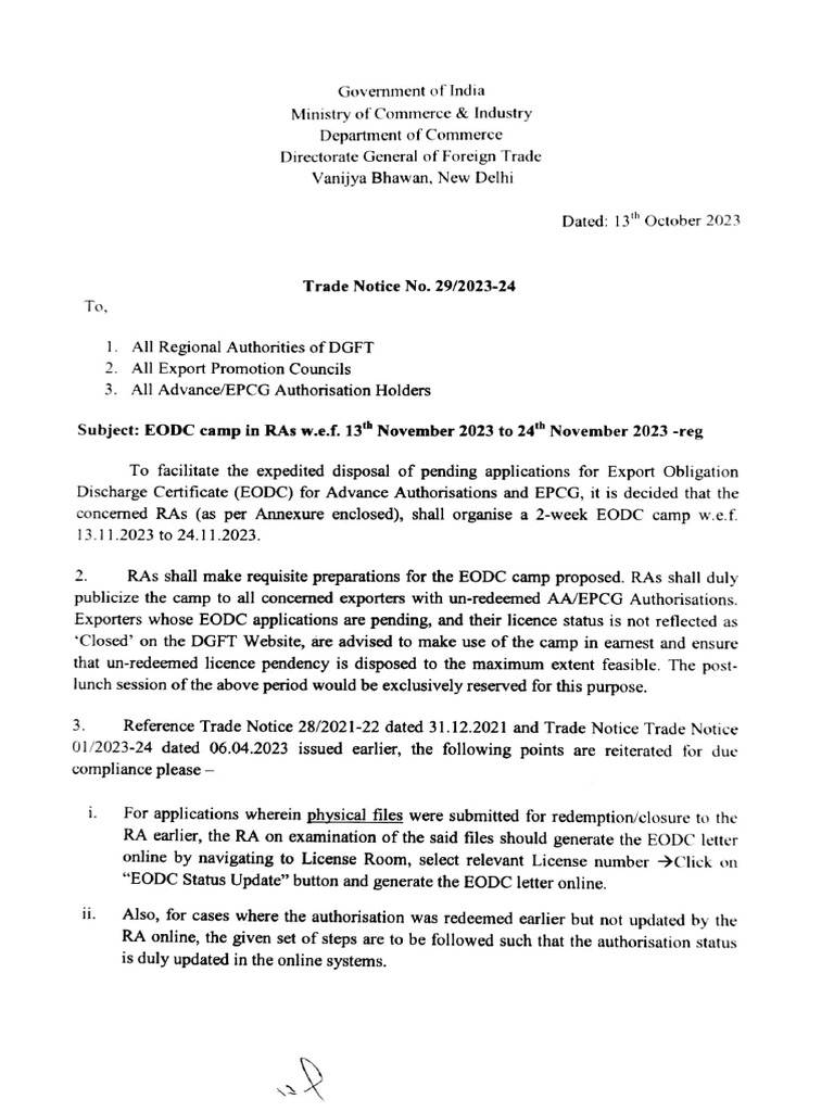 Trade Notice No.29 EODC Camp | PDF