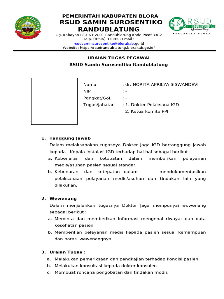 Uraian Tugas Dokter Norita | PDF