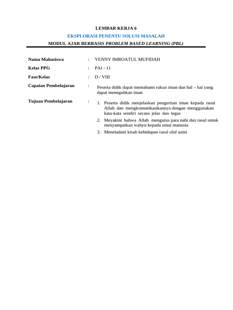 LK 6 - Penyusunan Modul Ajar PBL [K2] | PDF