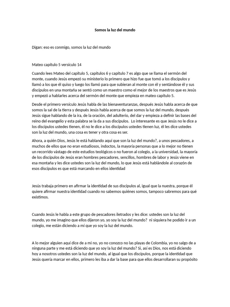 Somos la Luz del Mundo según Mateo 5 | PDF | Cristo (título ...