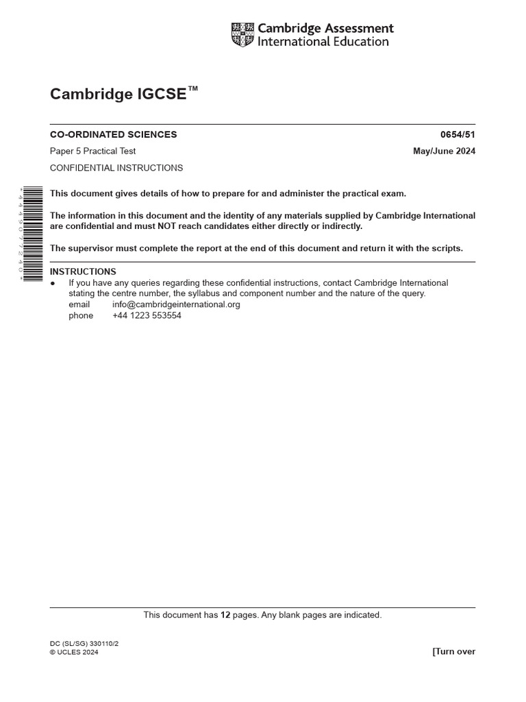 Cambridge IGCSE: Co Ordinated Sciences 0654/51 | PDF | Switch | Juice