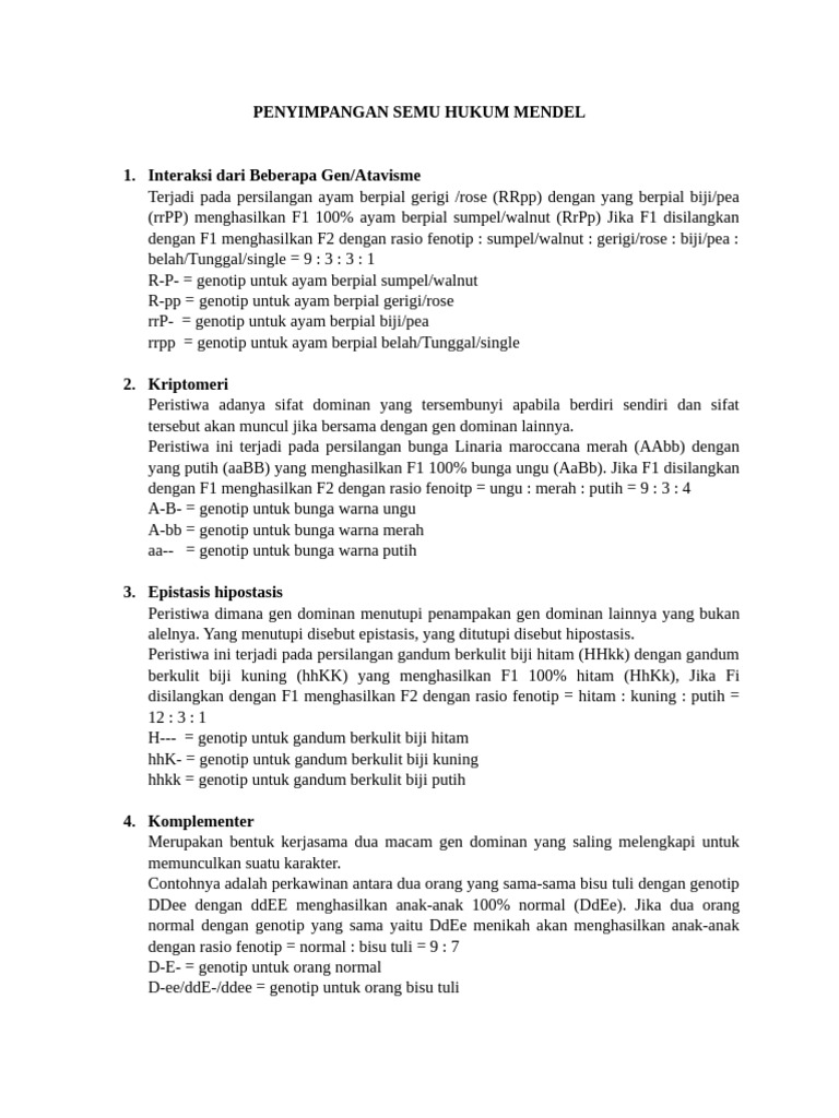 Ringkasan Penyimpangan Semu Hukum Mendel (Kurikulum Merdeka) | PDF