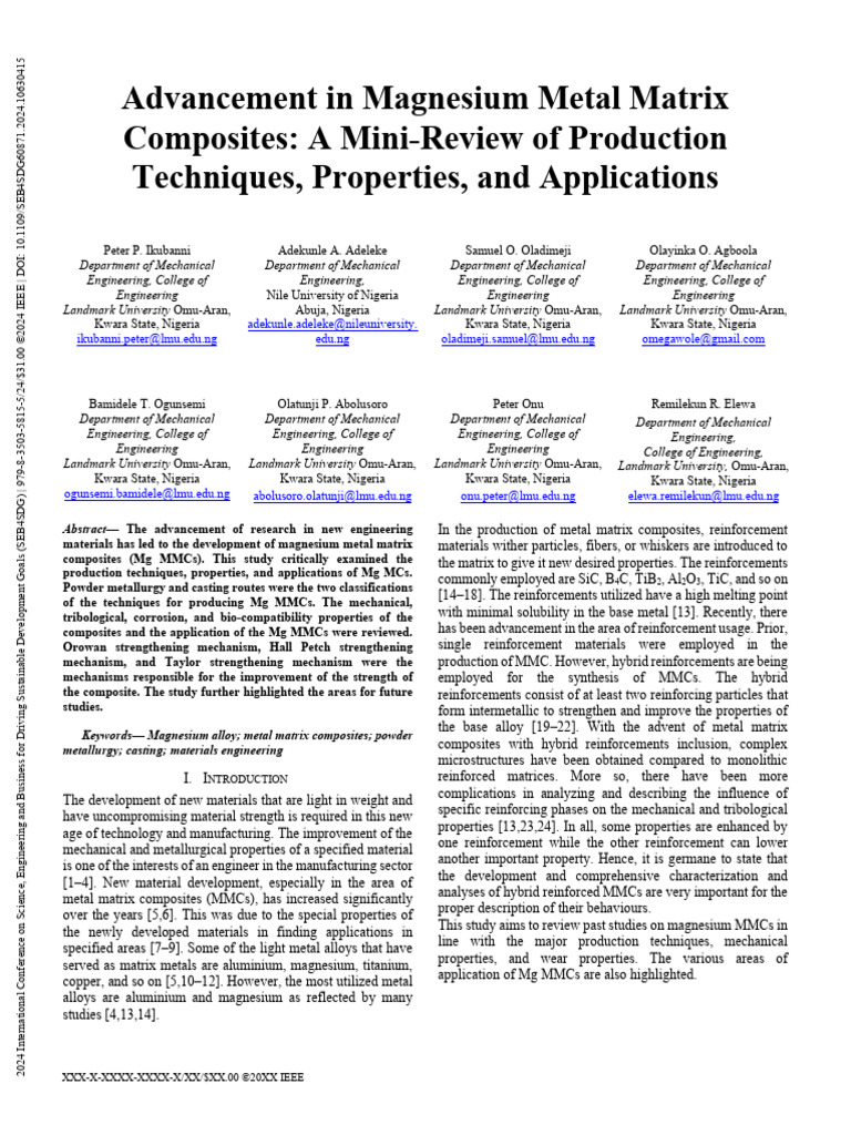 Advancement in Magnesium Metal Matrix Composites A Mini-Review of ...