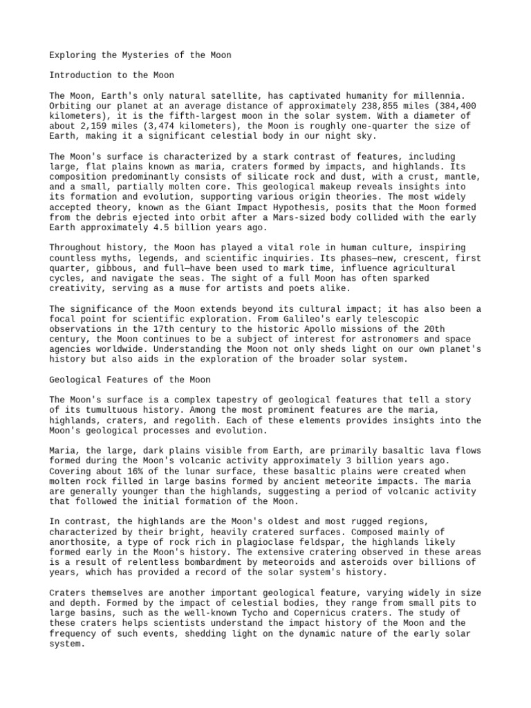 Moon: Geological Features & Cultural Impact | PDF | Moon | Exploration ...