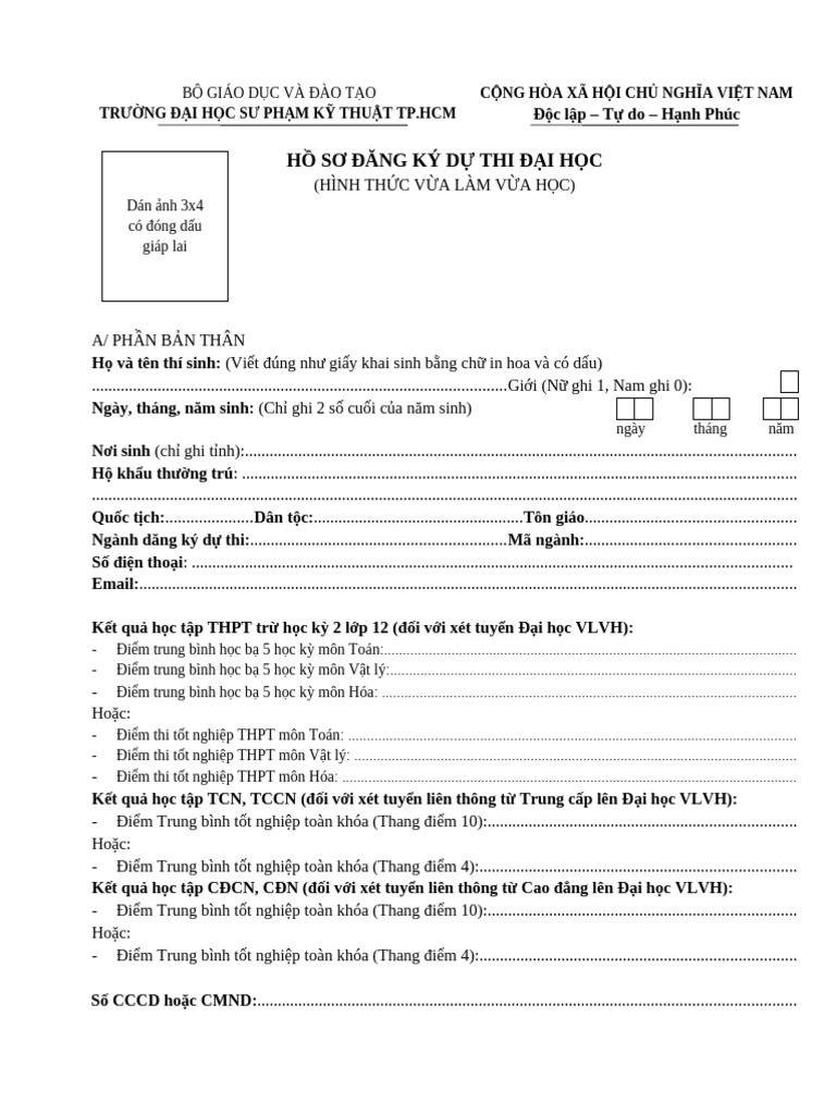 PHIEU DANG KY XET TUYEN 2023 | PDF