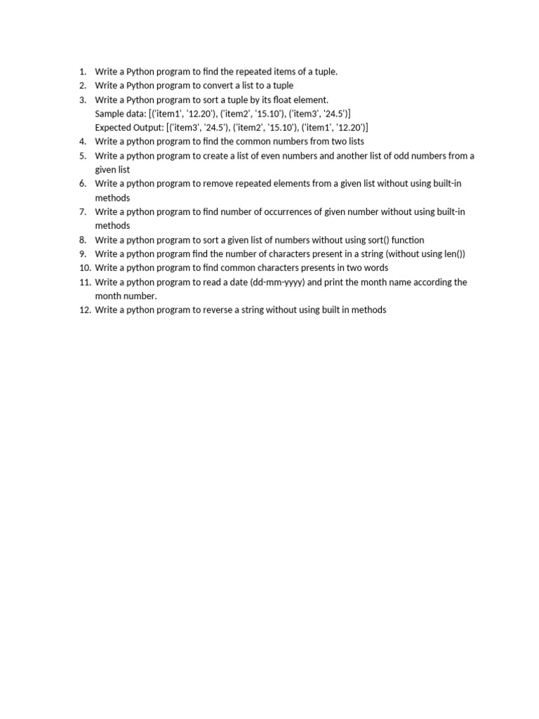 List, Tuples and String Exercies | PDF List, Tuples and String Exercies | PDF