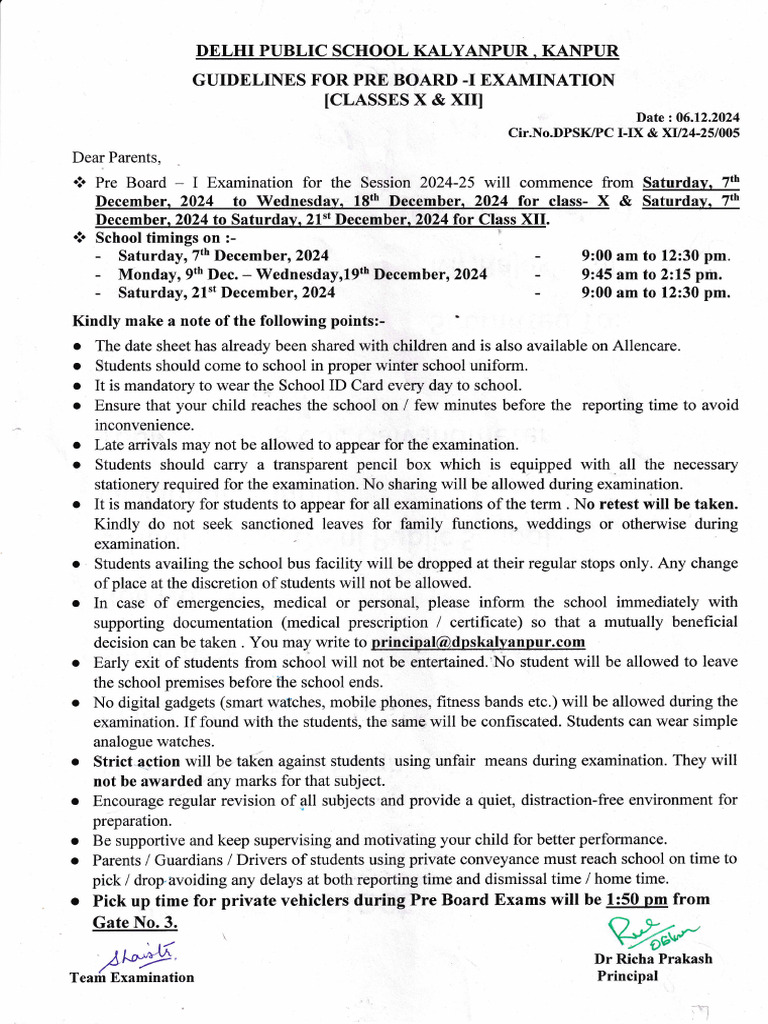 Guidelines (For Pre Board Exam) X & XII | PDF