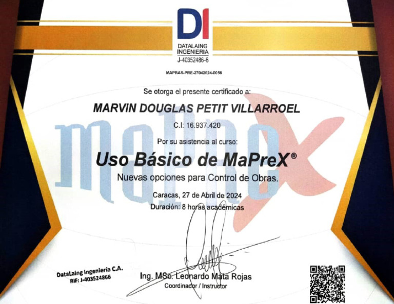 7.2 - CERTIFICADO CURSO MAPREX - Marvin Petit | PDF