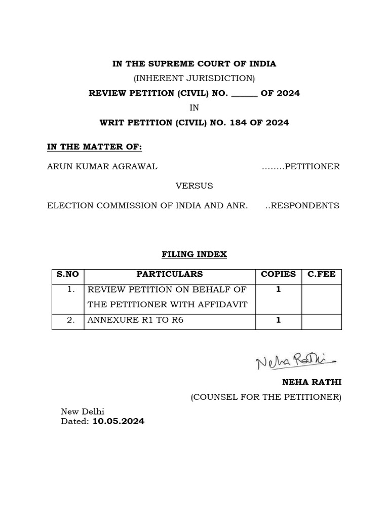 Review Petition Filed Against the VVPAT Judgement Compressed | PDF ...