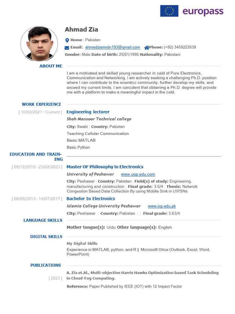 CV-Ahmad ZIa (1) (2) | PDF