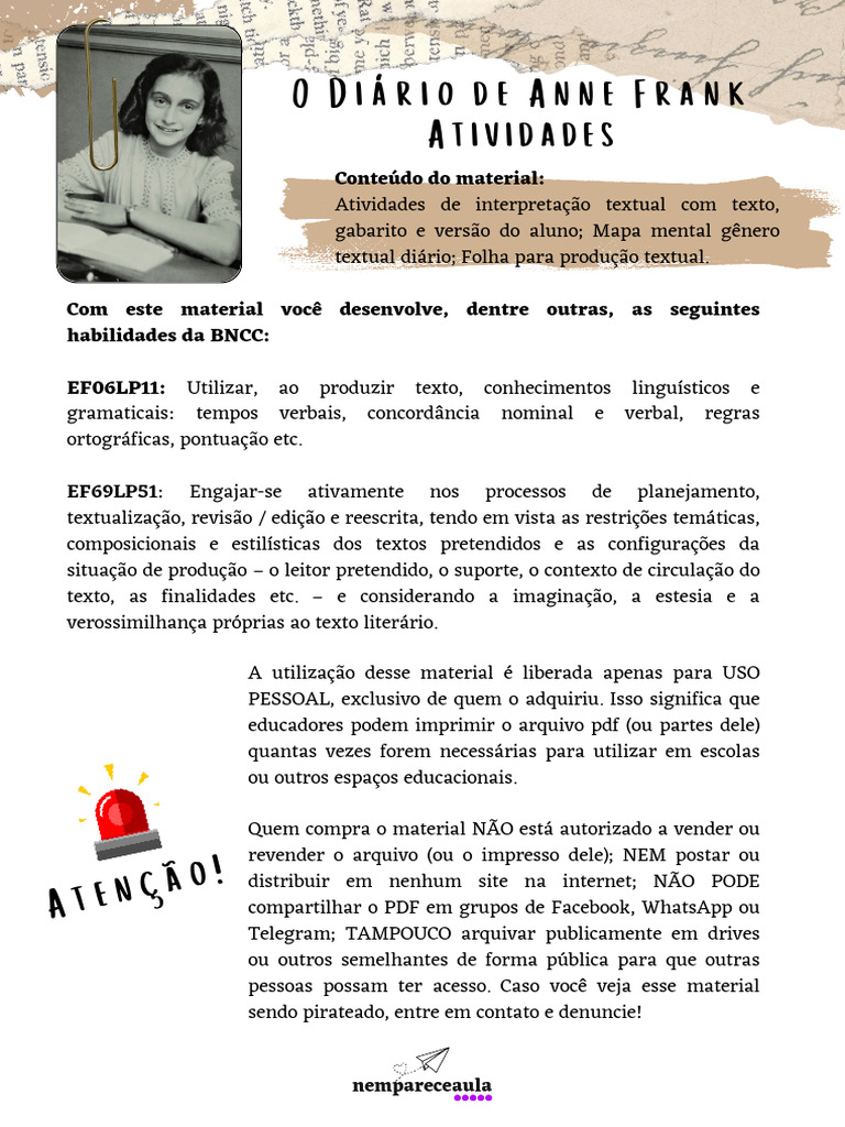 Atividades sobre o Diário de Anne Frank | PDF | Anne Frank