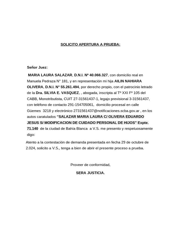 Solicito Apertura A Prueba | PDF